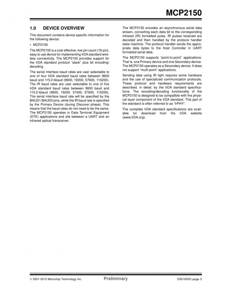 MCP2150 technical document page 3