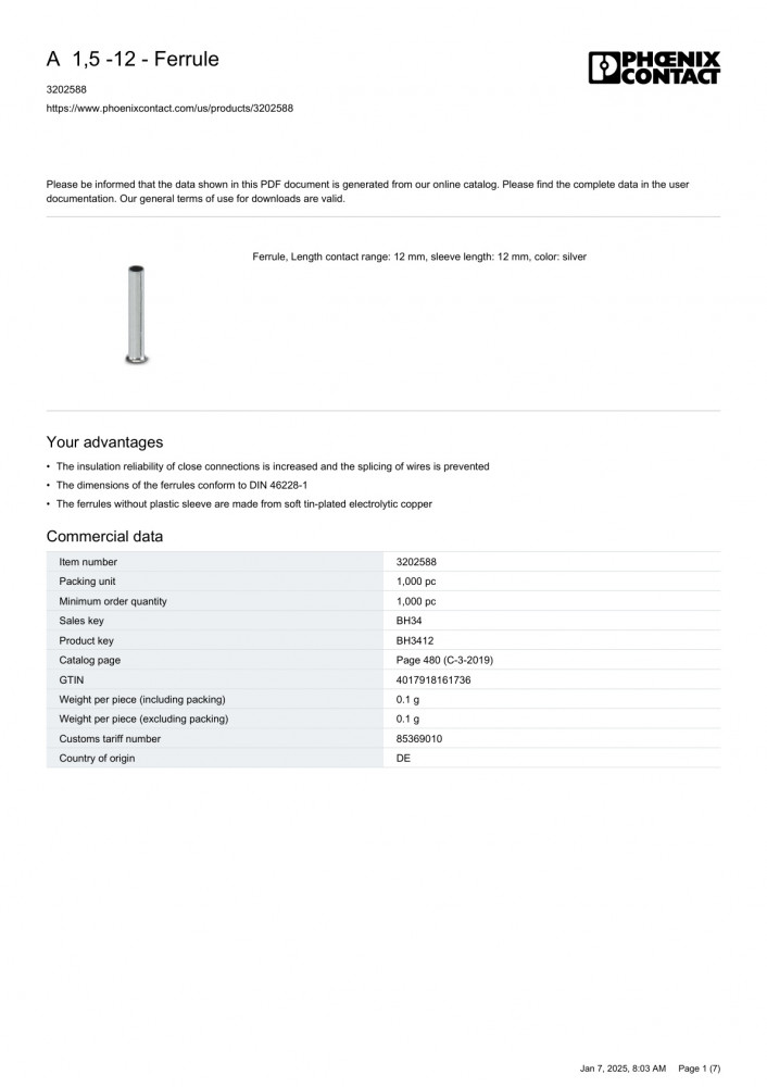 Phoenix Contact 3202588 product document page 1