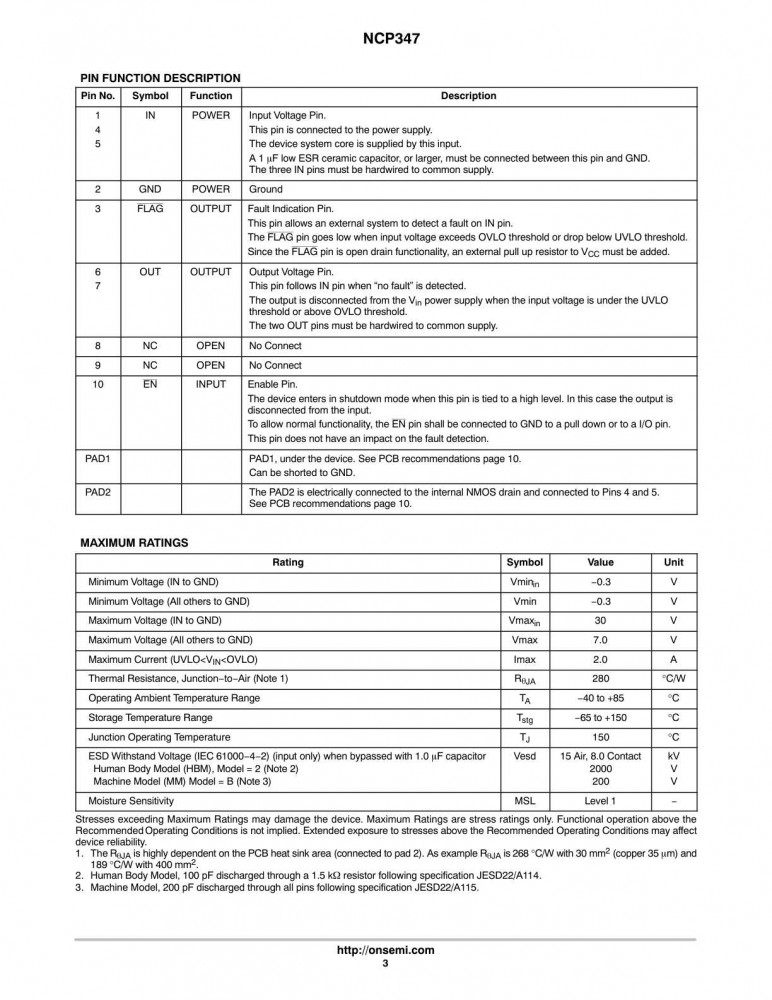 NCP347 datasheet page 3