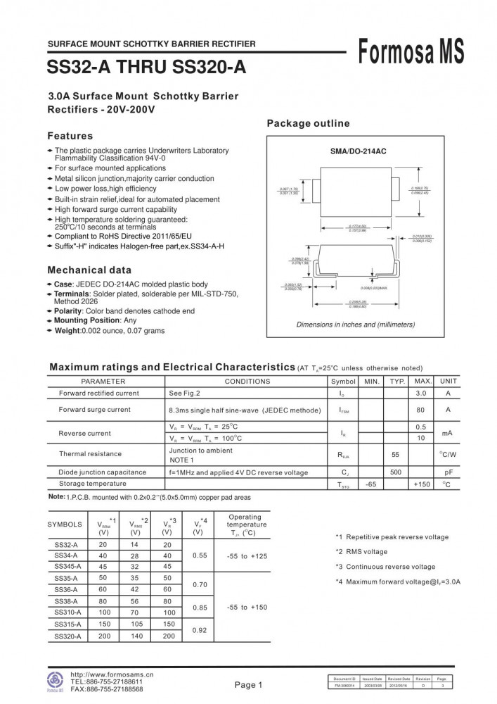 FMS SS34-A datasheet page 1