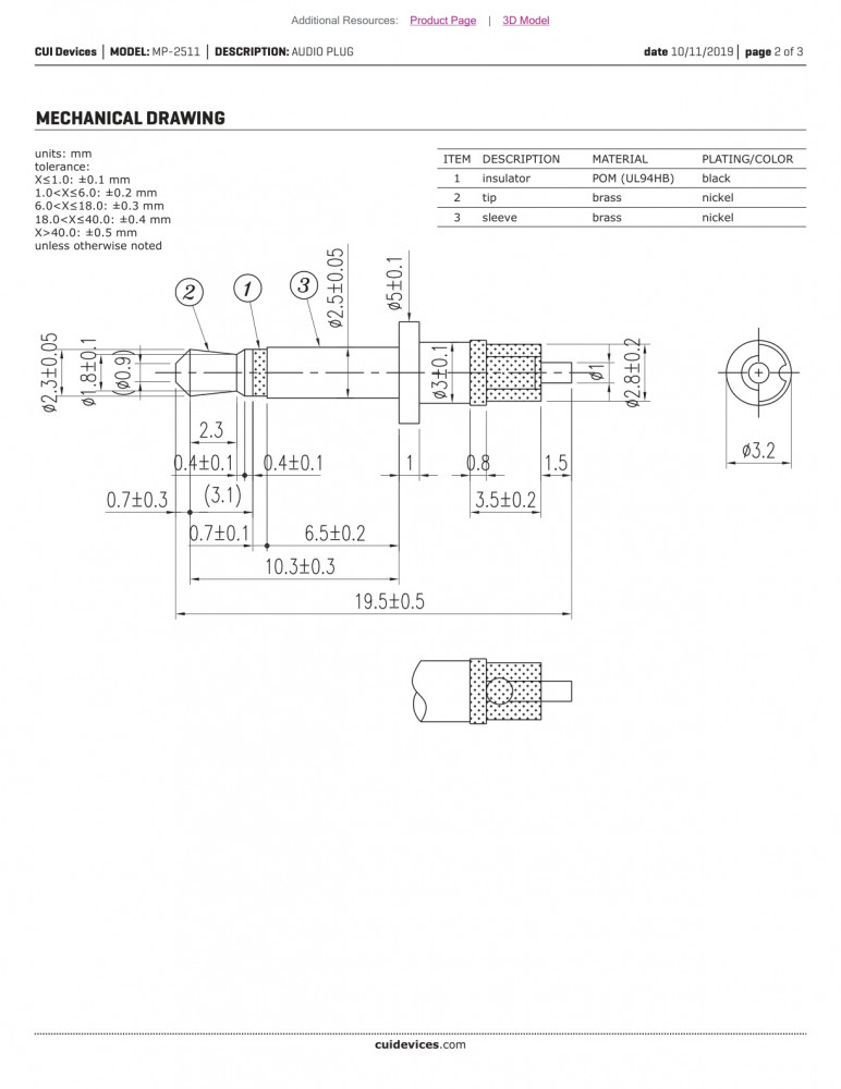 CUI MP-2511 technical document page 2