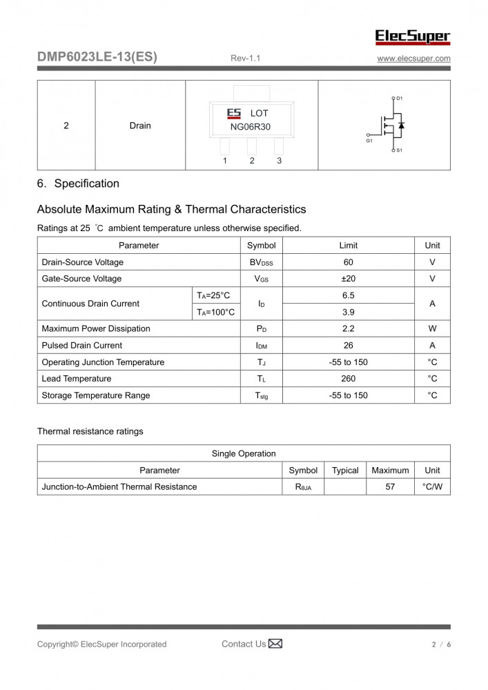 DMP6023LE-13(ES) datasheet page 2