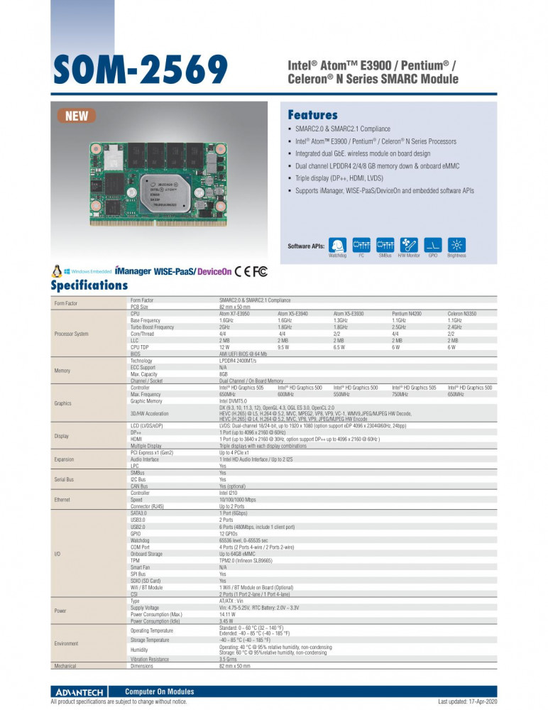 SOM-2569BCBC-S1A1 technical document page 1