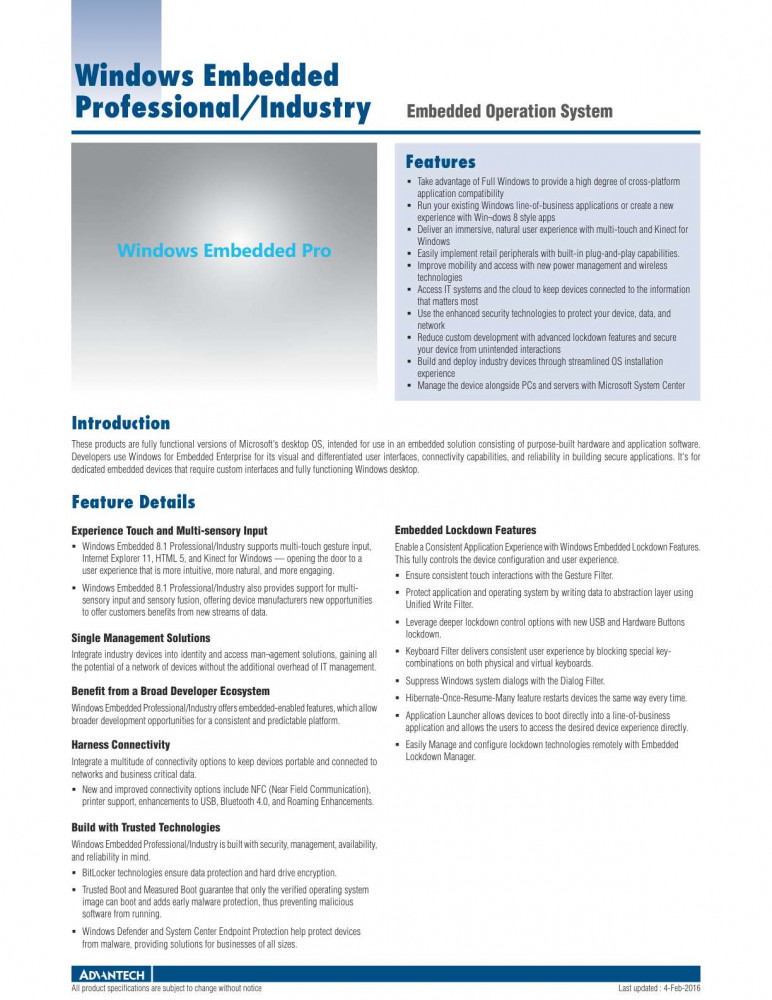 Windows Embedded Pro technical document preview, page 1