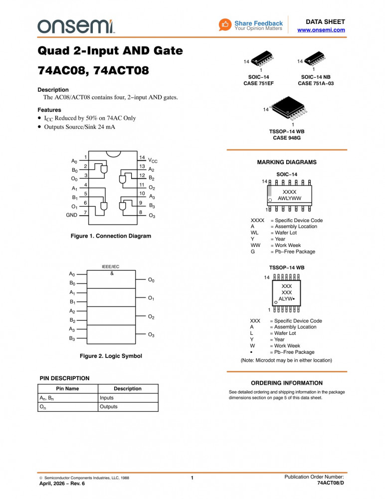 74AC08 datasheet page 1