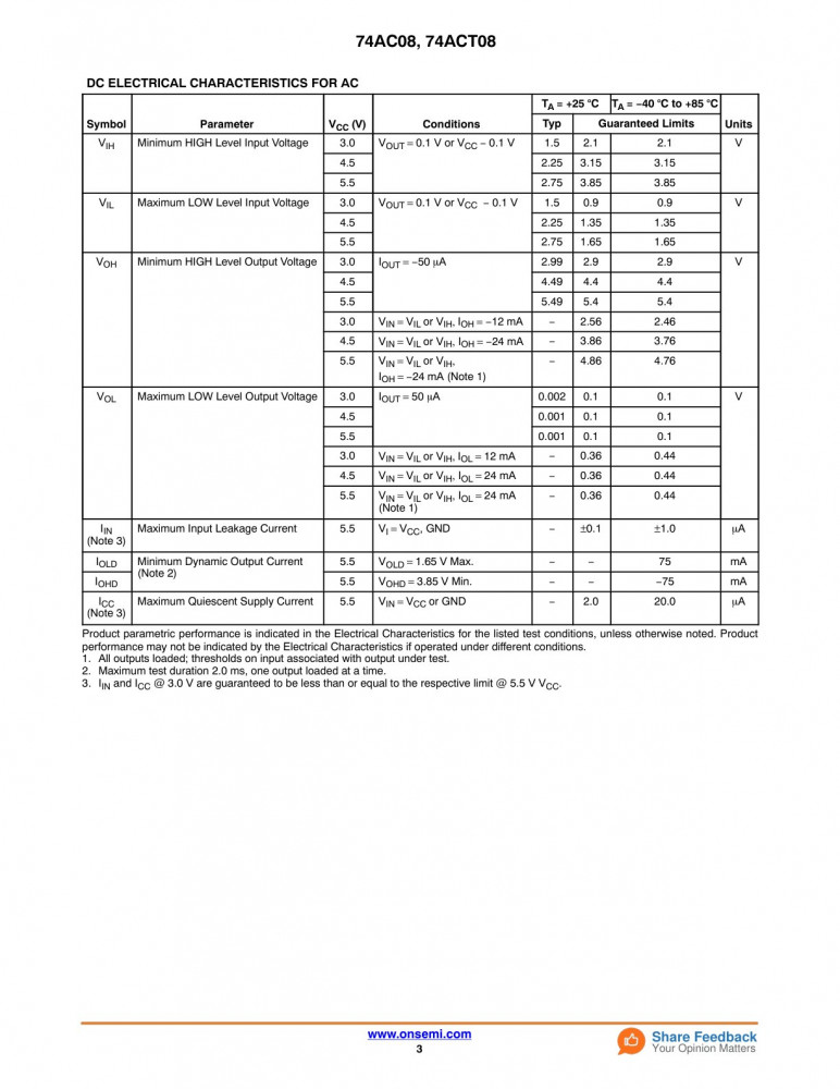 74AC08 datasheet page 3