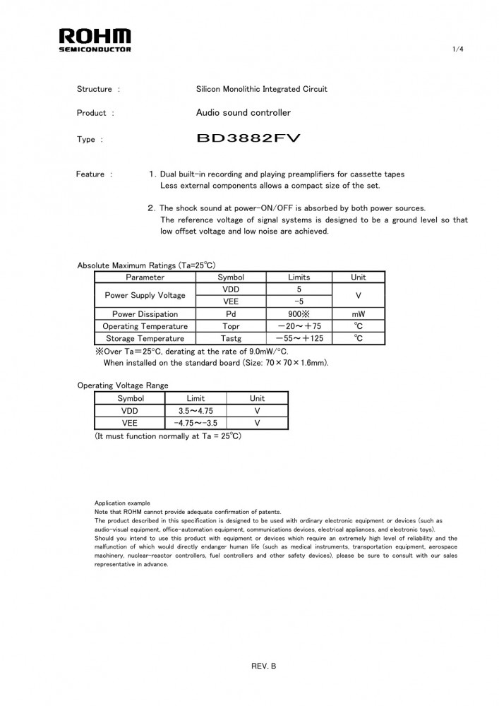 BD3882FV-E2 technical document page 1