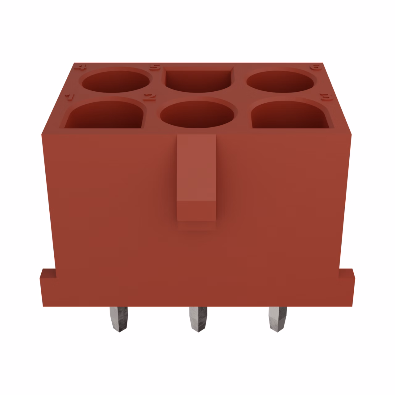 MLX Power Connector Header, 6.35mm Pitch, Vertical, with Compliant Polarizing Peg, Polyester 94V-0, Brick Red, 6 Circuits for sale