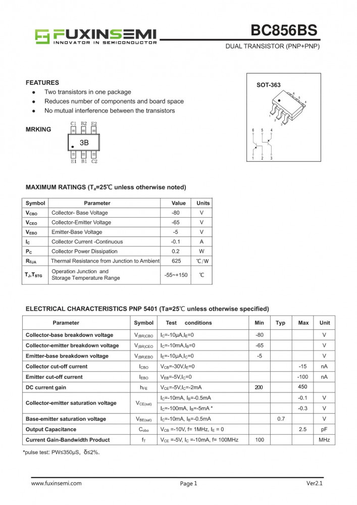 BC856BS datasheet page 1
