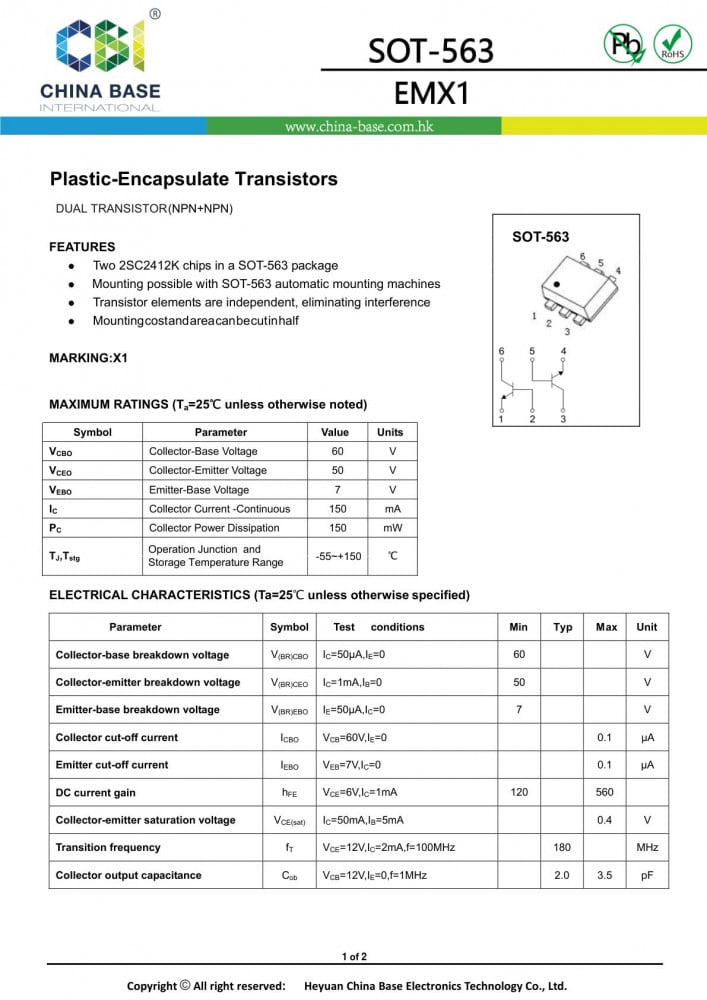 EMX1 datasheet page 1