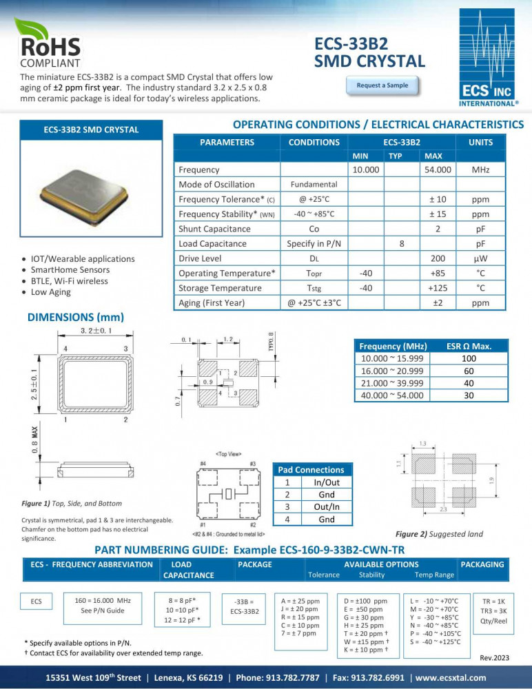 ECS-33B2 crystal datasheet page 1
