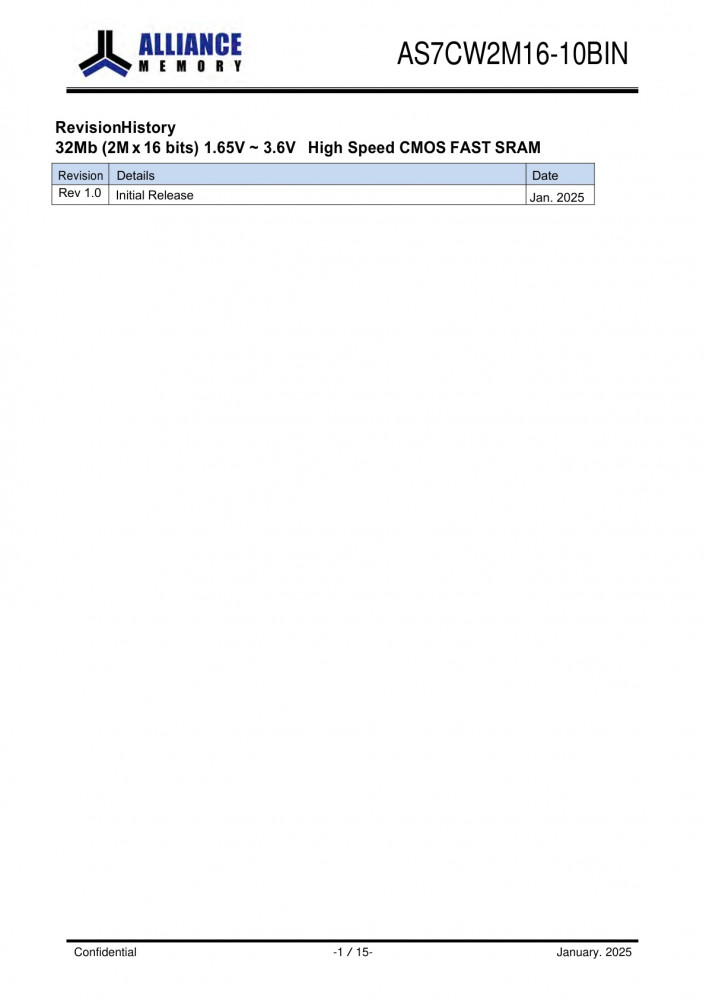 AS7CW2M16 datasheet page 1