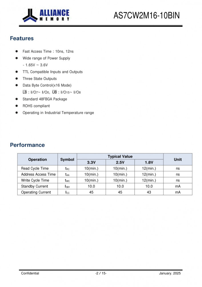 AS7CW2M16 datasheet page 2