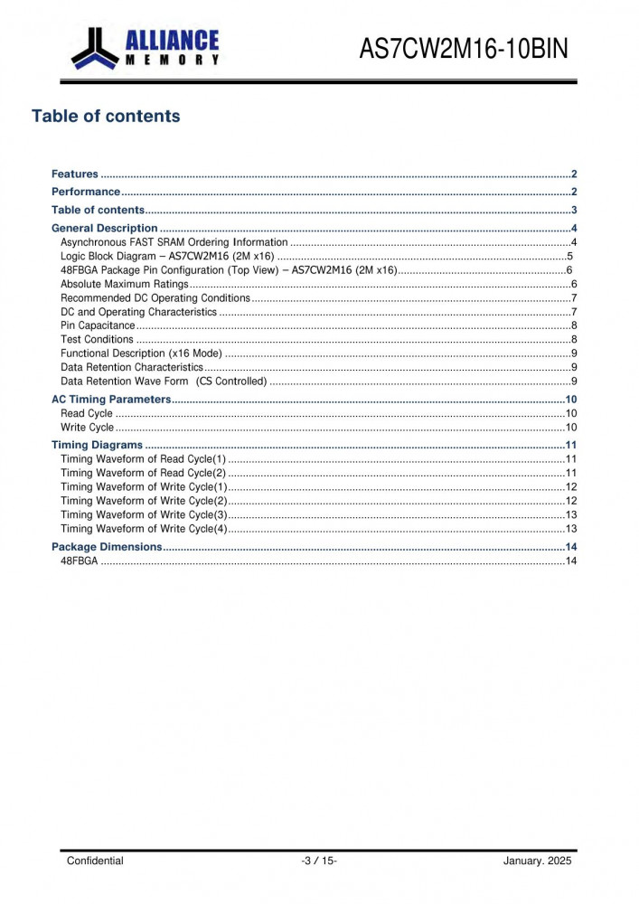 AS7CW2M16 datasheet page 3