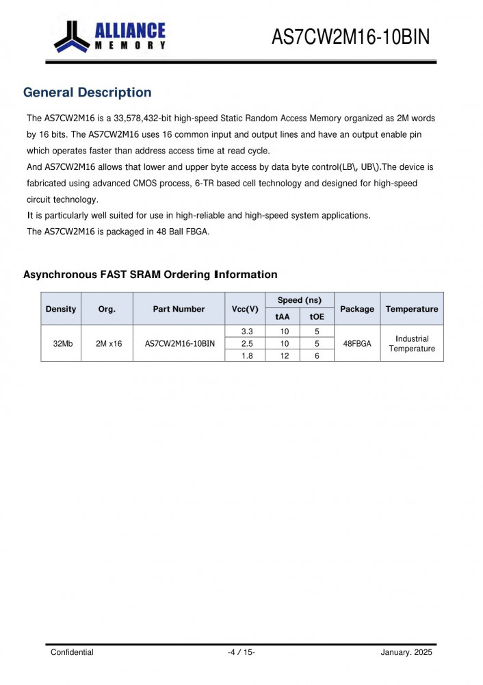 AS7CW2M16 datasheet page 4