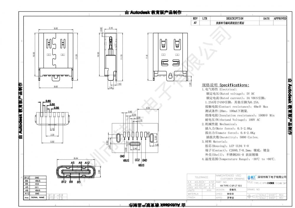 HX TYPE-C 6P LT 10.5 technical drawing preview