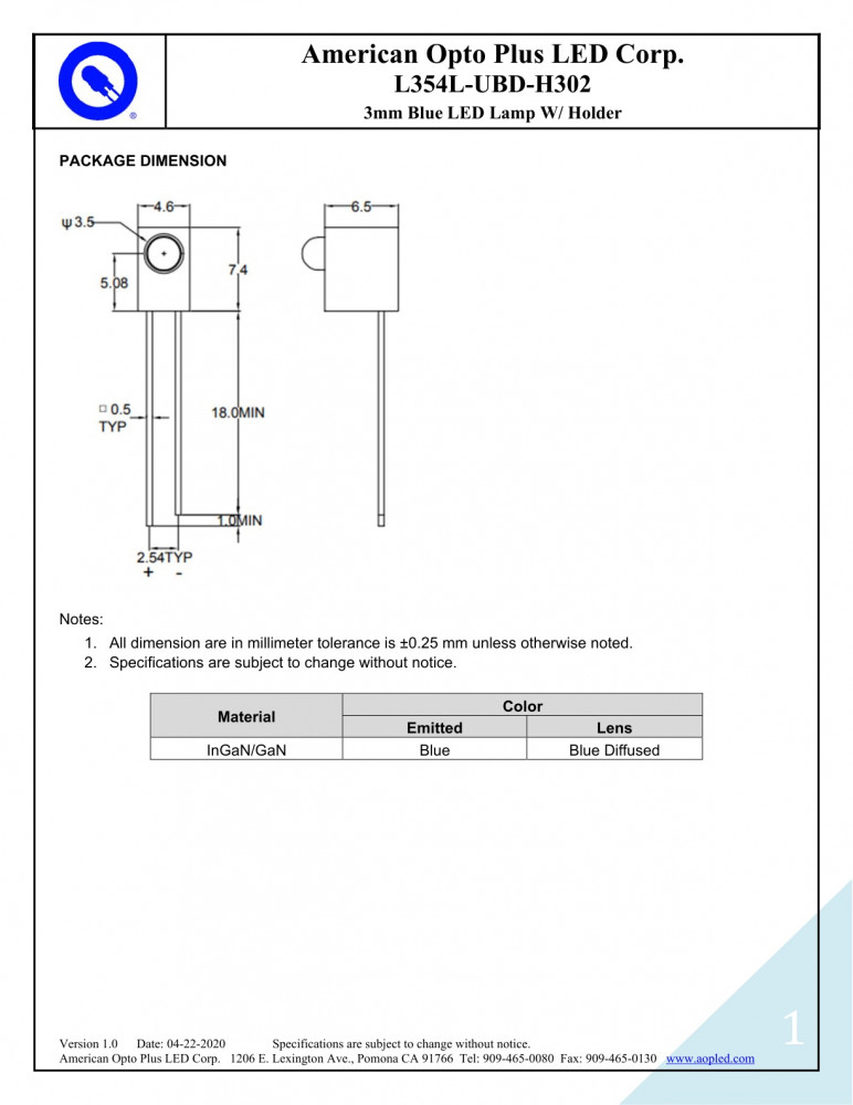 L354L-UBD-H302 datasheet page 1