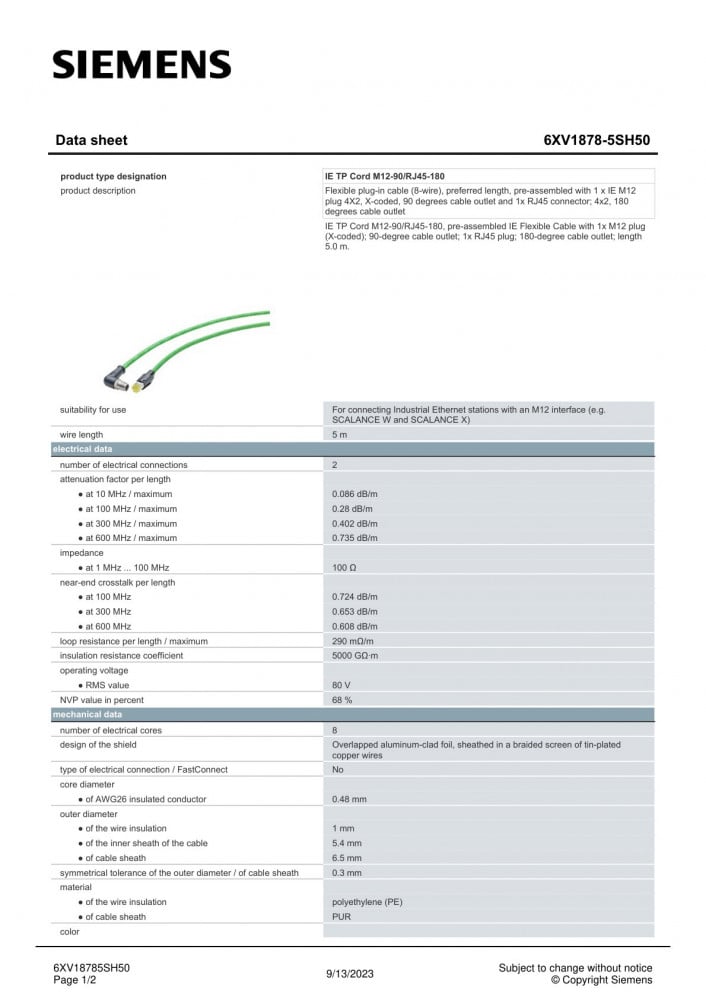 SIEMENS 6XV18785SH50 datasheet page 1