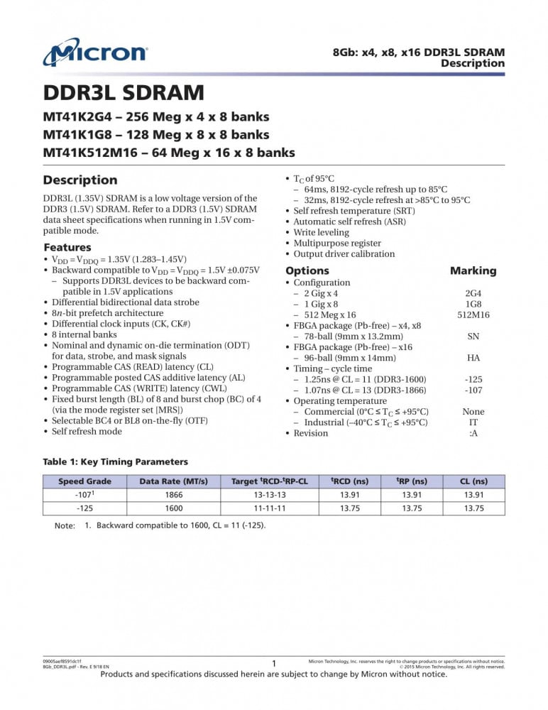DDR3L datasheet page 1