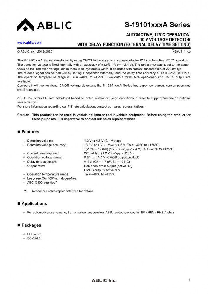 S-19101xxxA technical document, page 1