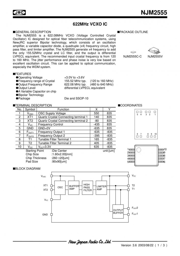 NJM2555 datasheet page 1