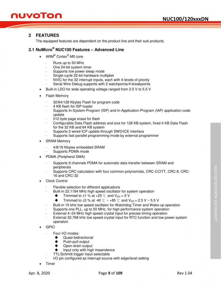 NUC120 datasheet page 9