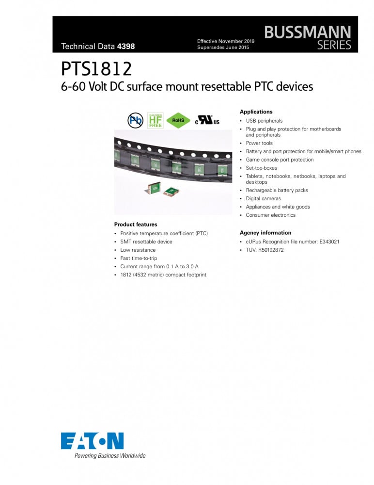 EATON PTS1812 datasheet page 1