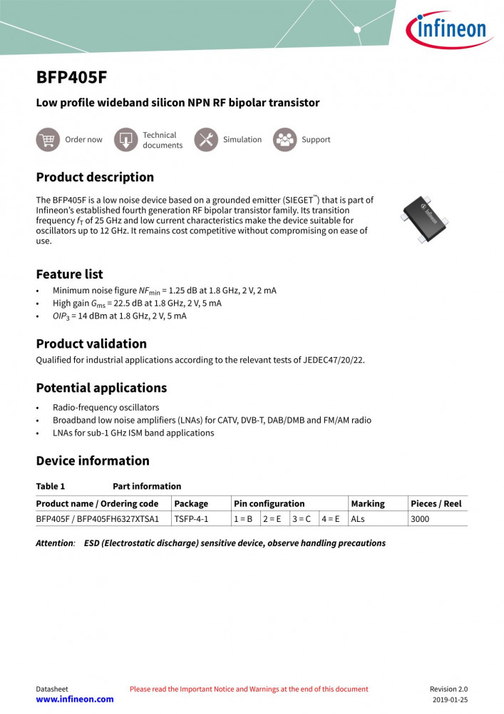BFP405F datasheet page 1
