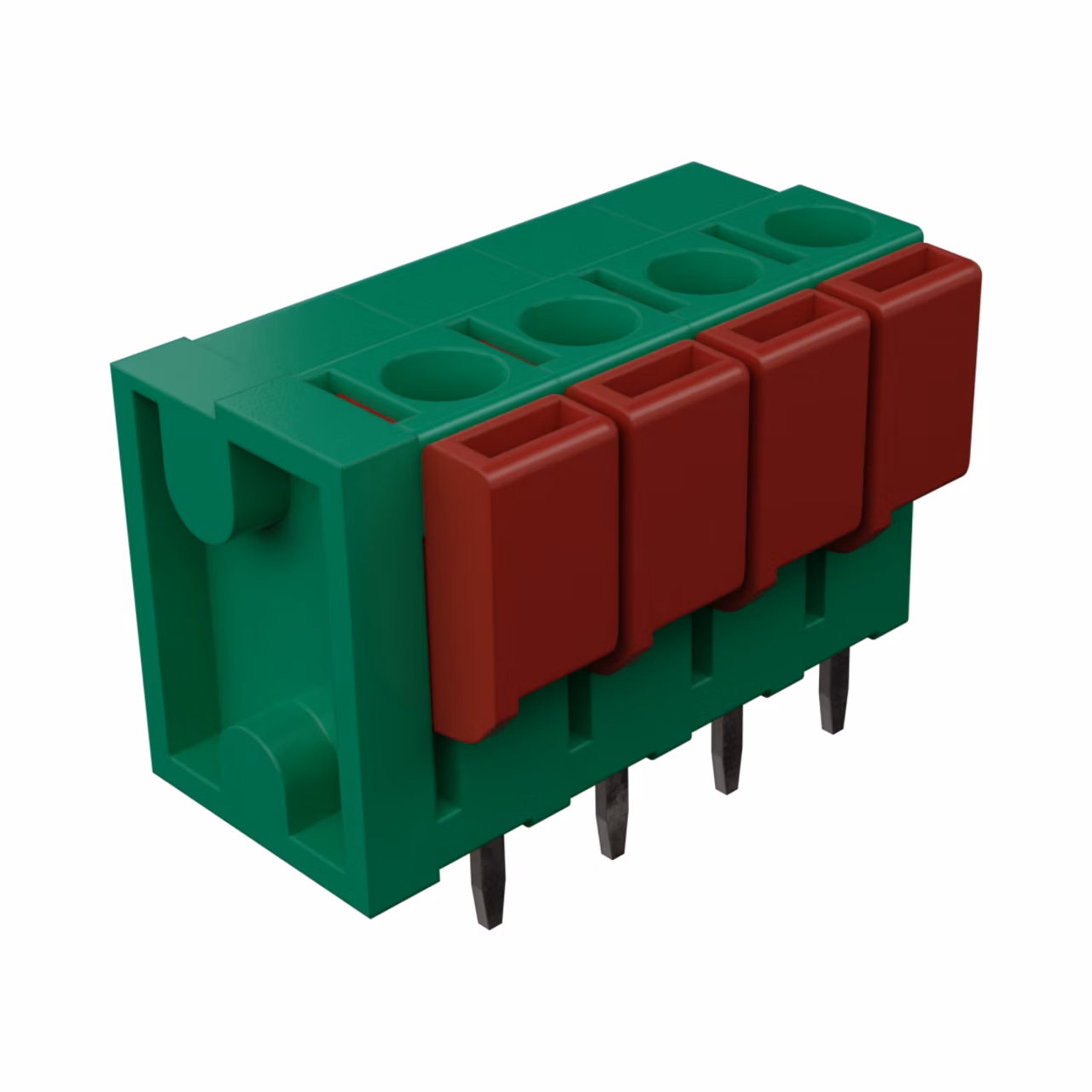 5.00mm Pitch, Eurostyle Fixed-Mount Push-Button Terminal Block, Vertical, 10A, 22-14 AWG, Green, 4 Circuits for sale