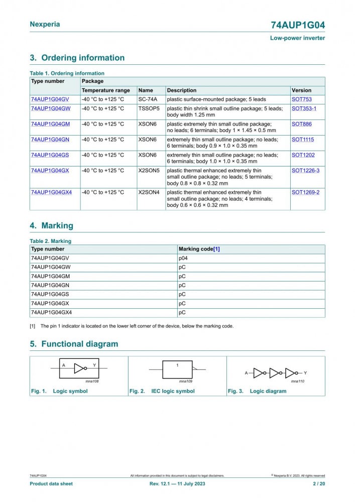 74AUP1G04 datasheet page 2