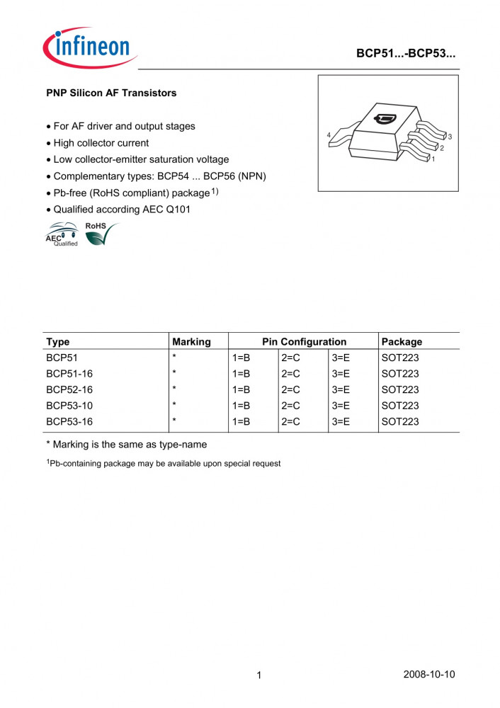 BCP51-16E6327 datasheet page 1