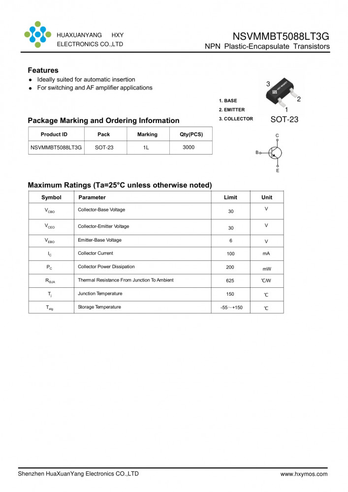 NSVMMBT5088LT3G-HXY datasheet page 1