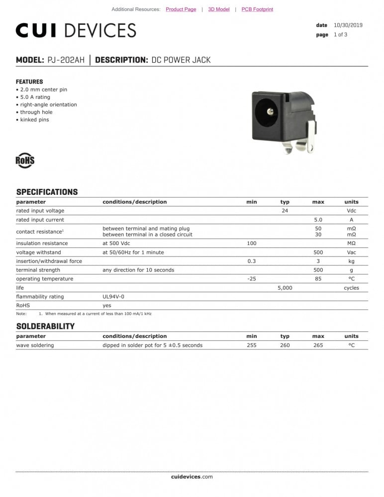 PJ-202AH datasheet page 1
