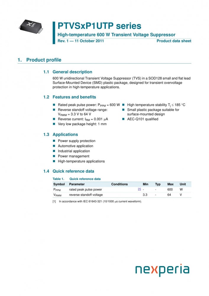 PTVS15VP1UTP datasheet page 1