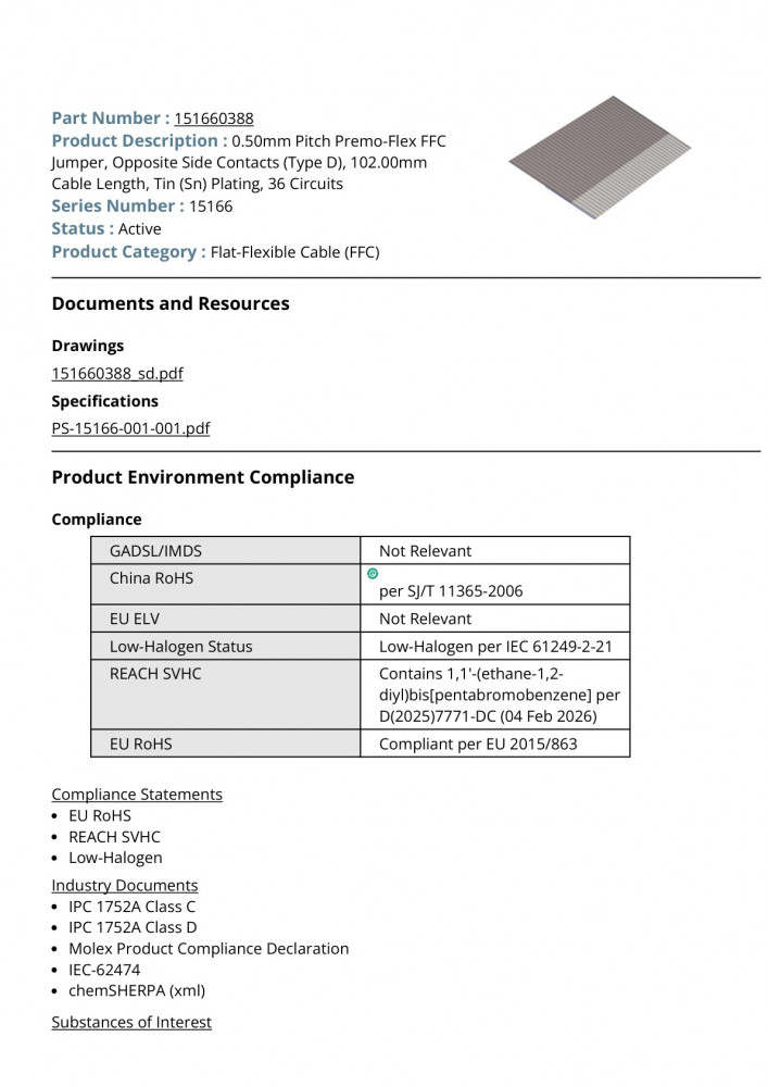 Technical document image 1 for Molex 151660388