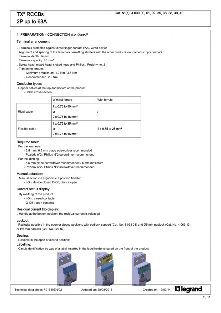Legrand TX³ RCCB technical documentation page 2