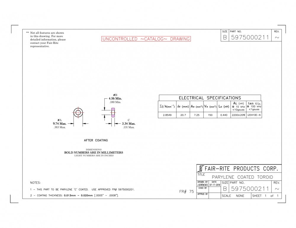Fair-Rite 5975000211 technical drawing