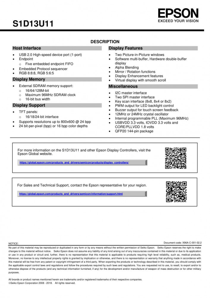 EPSON S1D13U11 document page 2