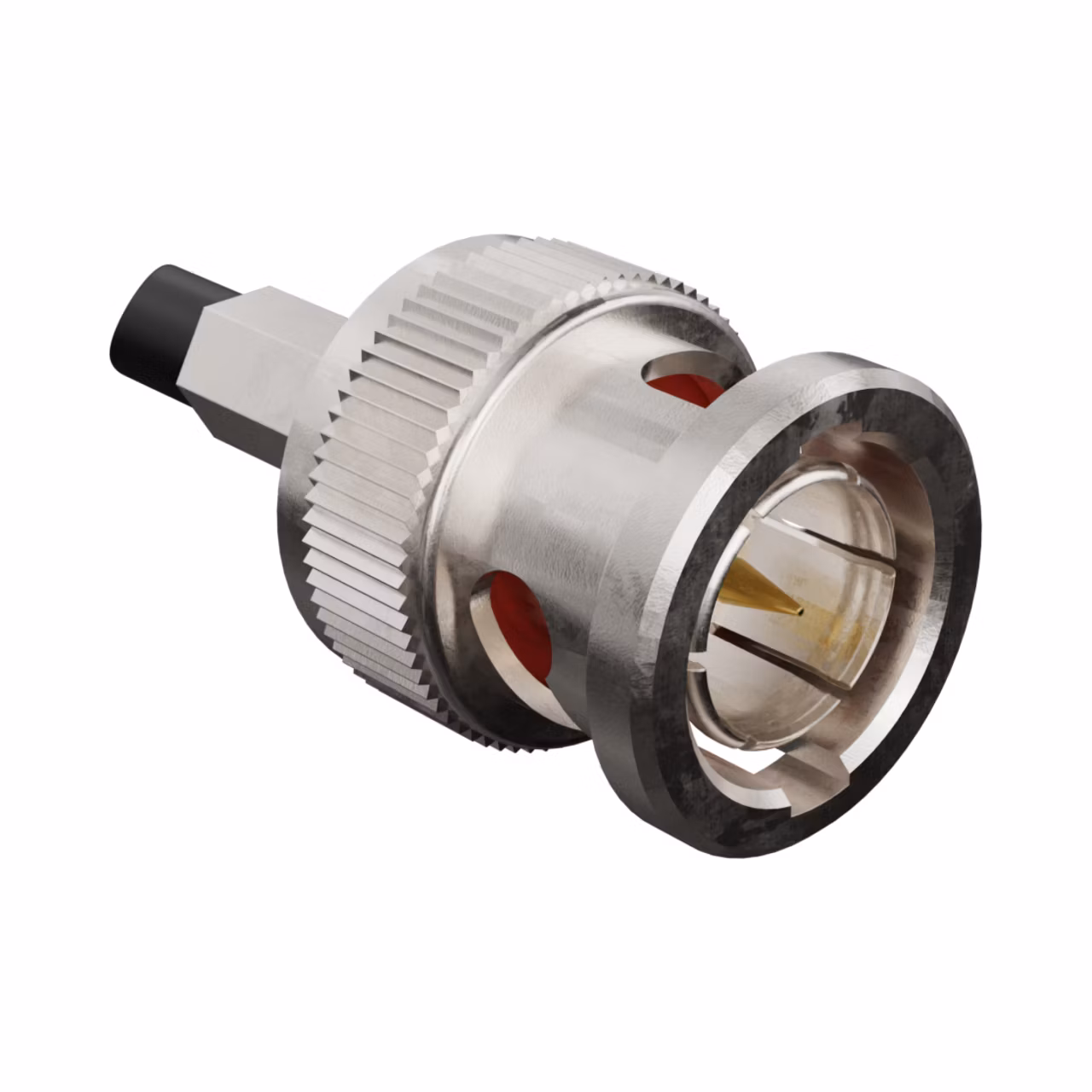 BNC Plug, Straight, Crimp, Belden 1855A Cable, Brass Body, Nickel (Ni) Plated, 75 Ohms for sale