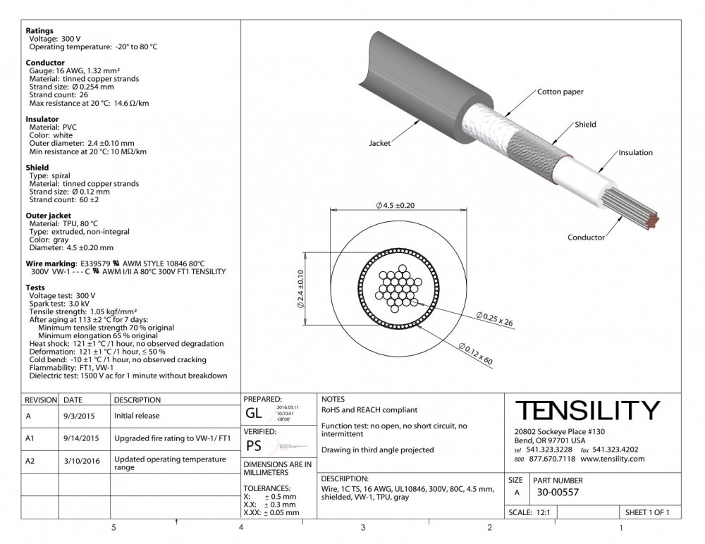 Technical drawing for Tensility International model 30-00557