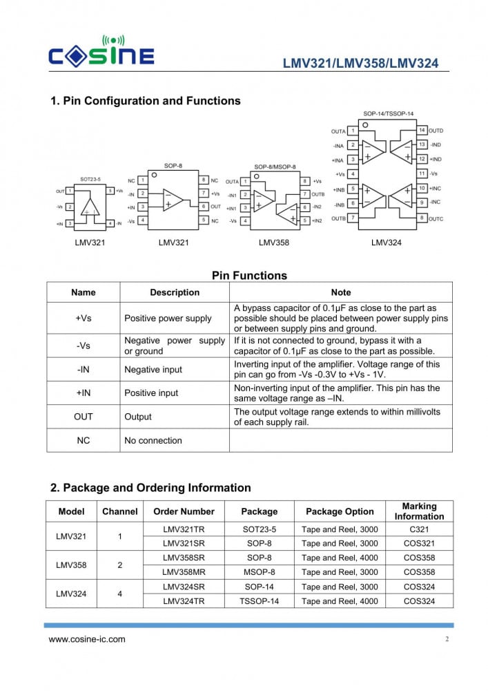 COSINE LMV324SR datasheet page 2