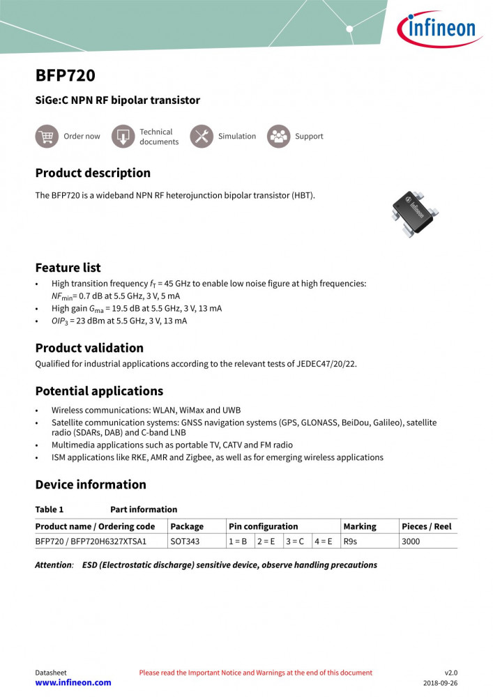 BFP720 datasheet page 1
