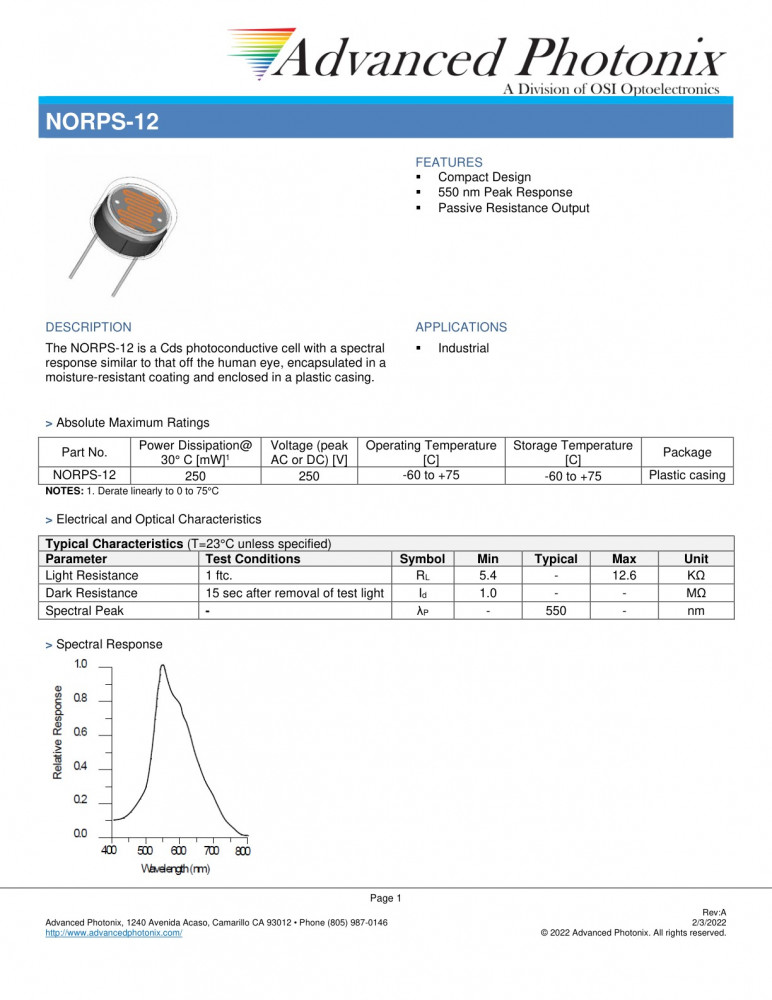 NORPS-12 datasheet page 1