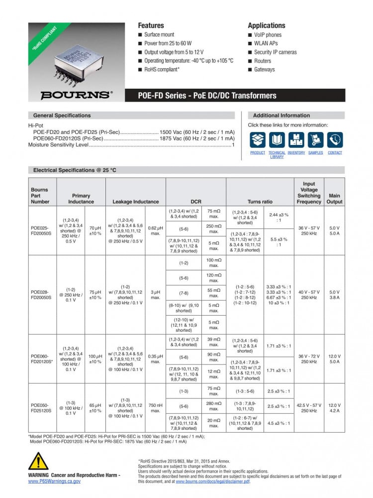 BOURNS POE-FD Series datasheet page 1