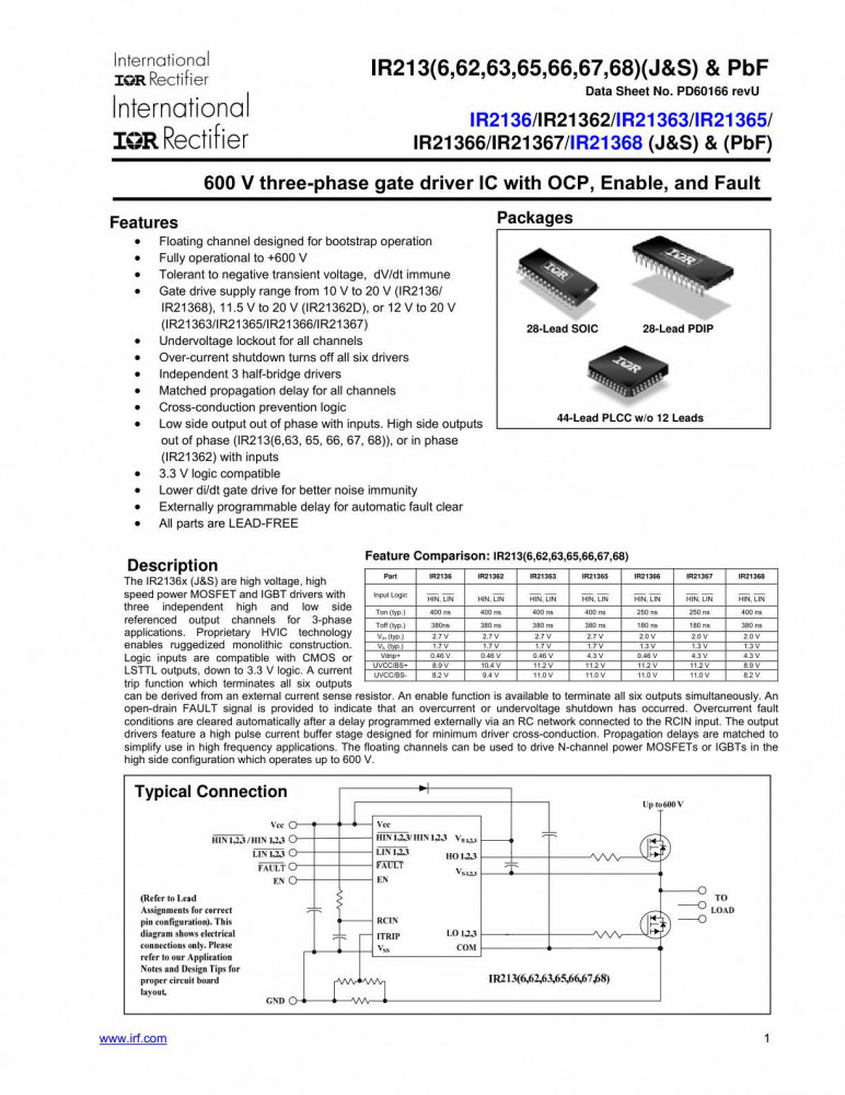 IR2136SPBF datasheet page 1