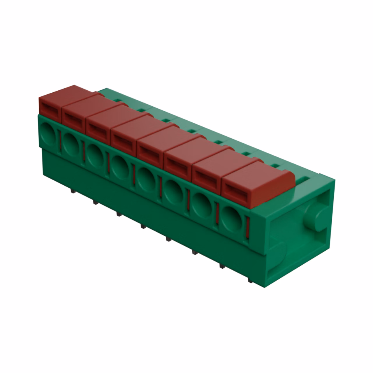 5.00mm Pitch, Eurostyle Fixed-Mount Push-Button Terminal Block, Horizontal, 10A, 22-14 AWG, Green, 8 Circuits for sale