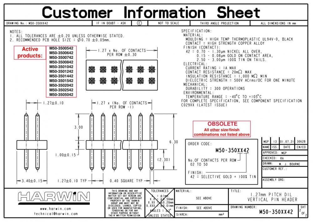 Harwin M50-3500542 technical document preview