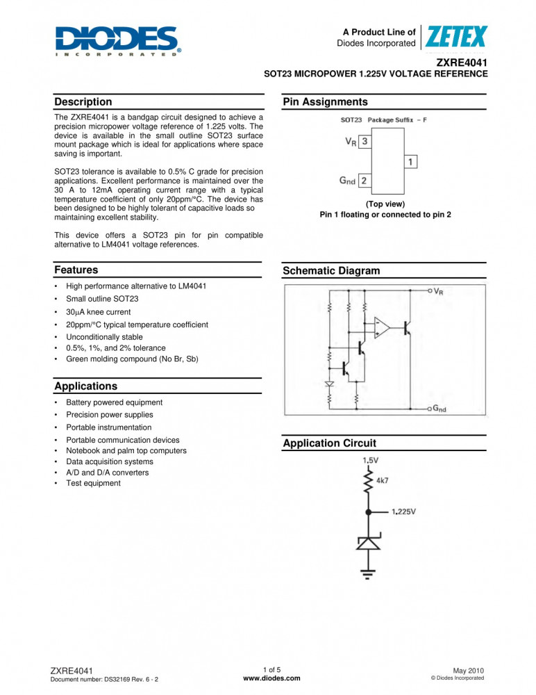 ZXRE4041DFTA datasheet page 1