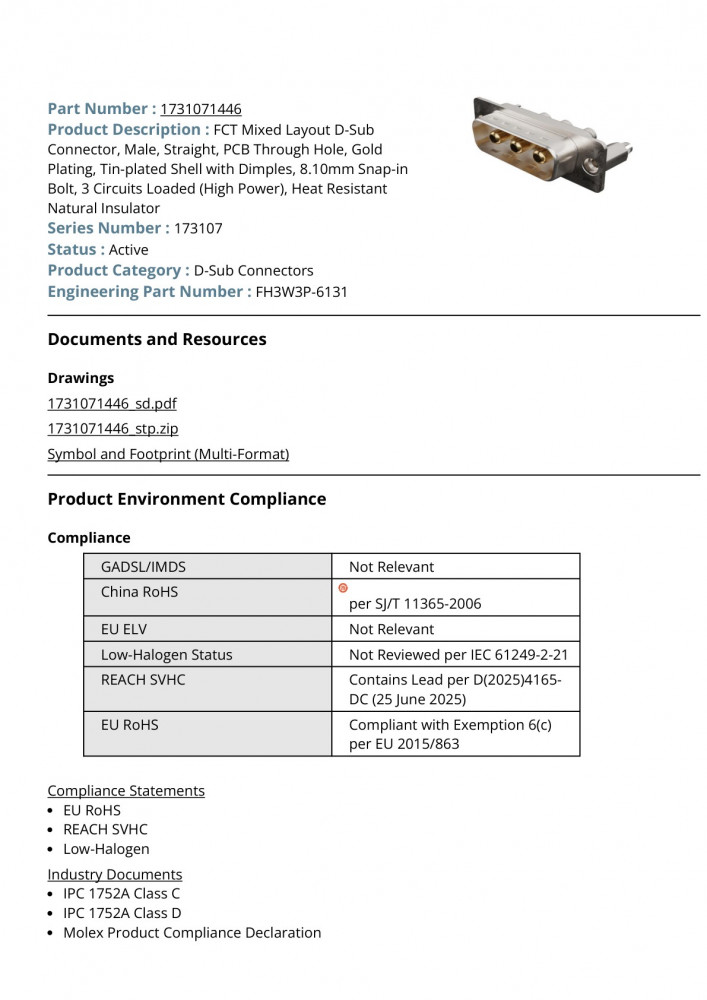 MOLEX 1731071446 product document image 1
