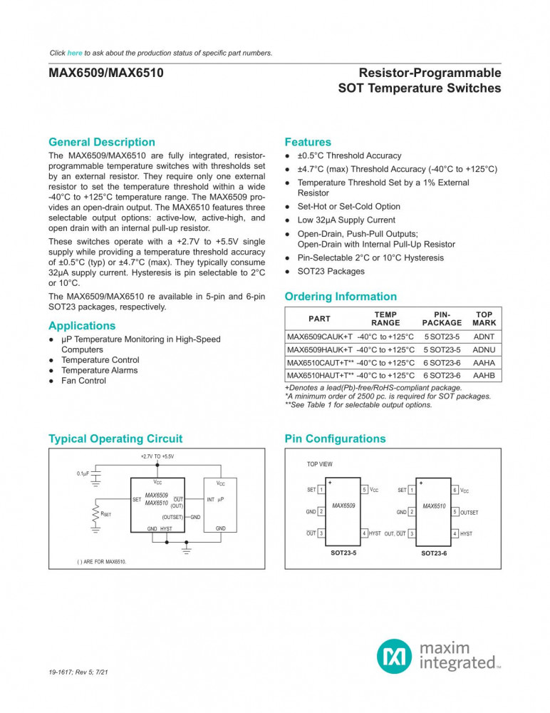 MAX6510 datasheet page 1